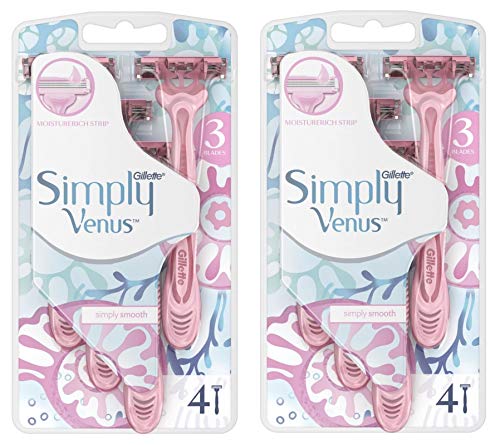 Simply Venus 3 Blade Disposable Razors, with Moisture Rich Strip, 4 ...