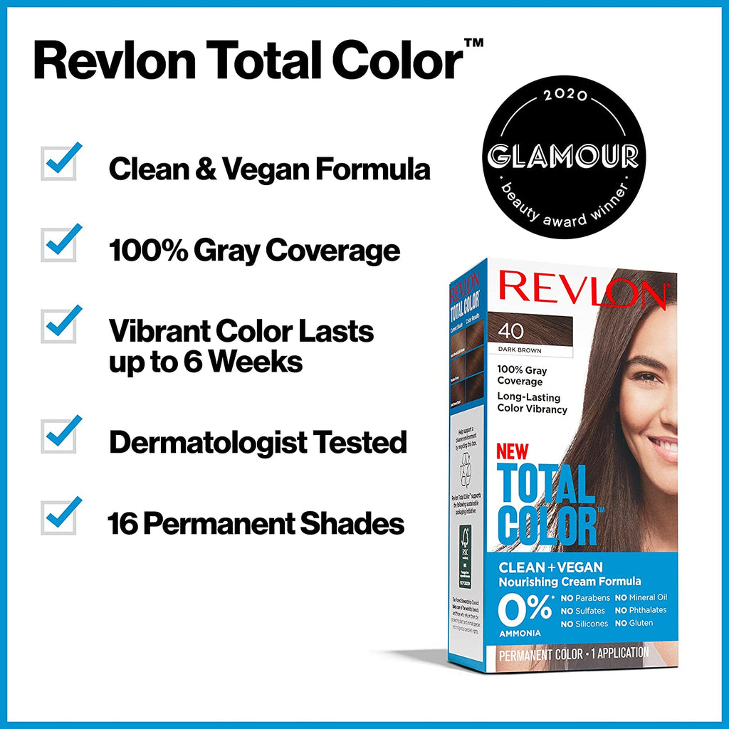 REVLON Total Color Permanent Hair Color, Clean and Vegan, 100% Gray ...